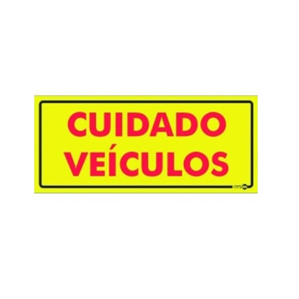 Placa de Sinalização Plástico 15x20cm Cuidado Veículo | Ponto