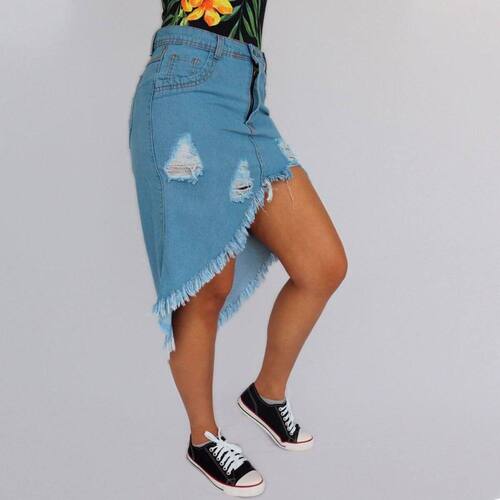 Saia Jeans Mullet Feminina Destroyed Modela Bumbum Estilosa | Ponto