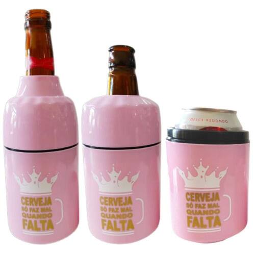 Porta Cerveja 3 Em 1 Long Neck/Lata/Lata Rosa Meninas | Ponto