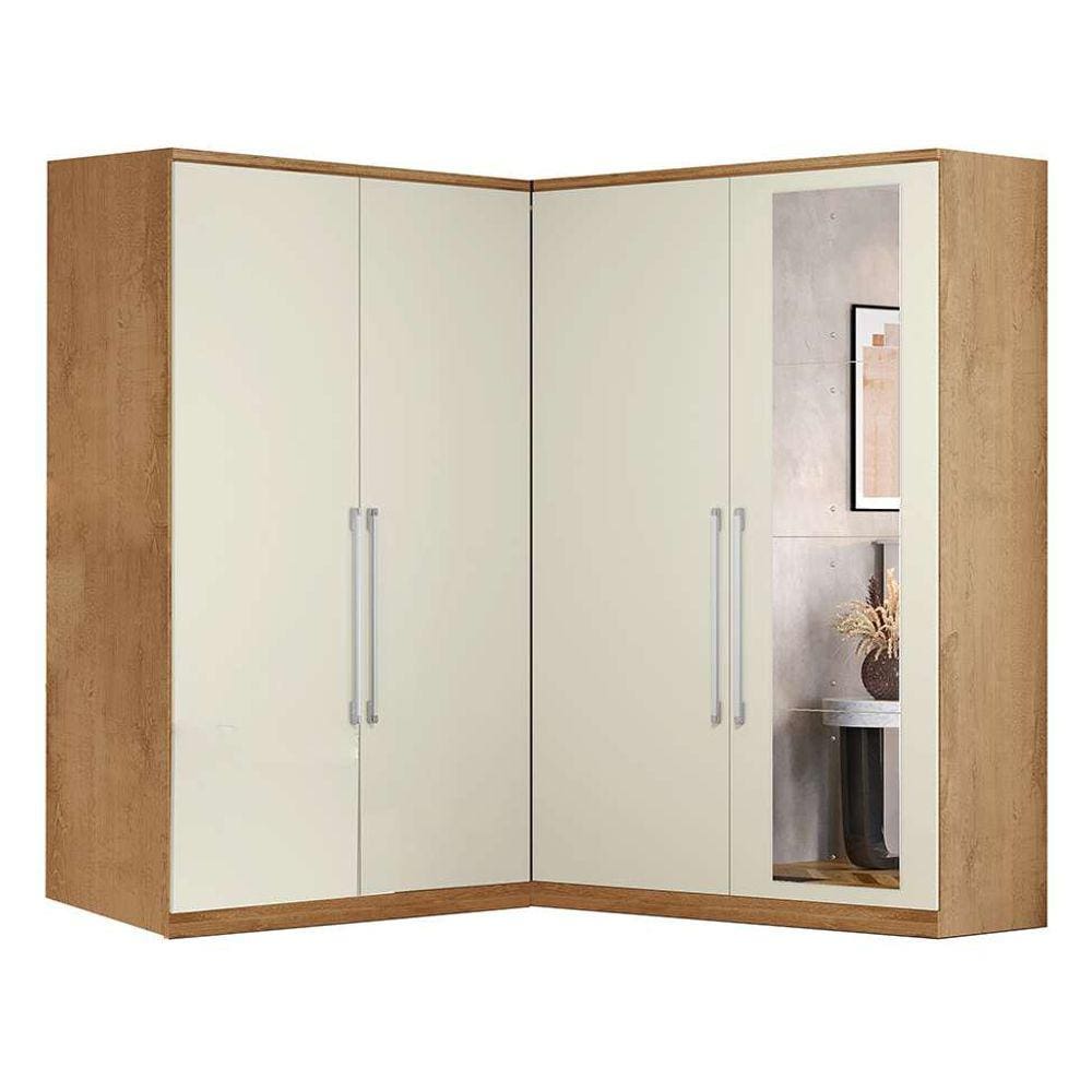 guarda-roupa casal de canto com espelho viena 4 pt | Ponto