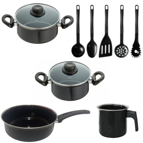 Conjunto Panelas Preta 9 Pçs Indução Cooktop | Ponto