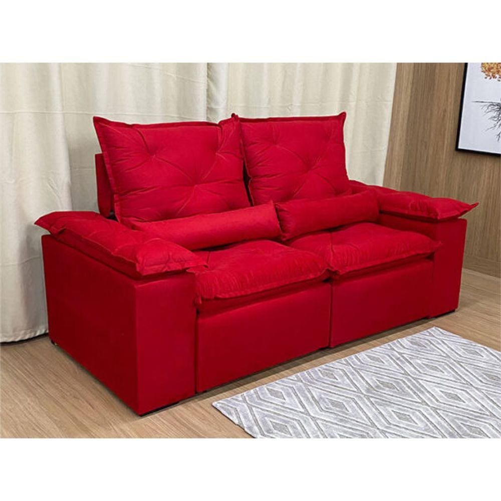 Sofá Retrátil e Reclinável 3 lugares Vermelho 2m | Ponto