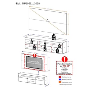Rack com painel para TV até 65 polegadas | Ponto