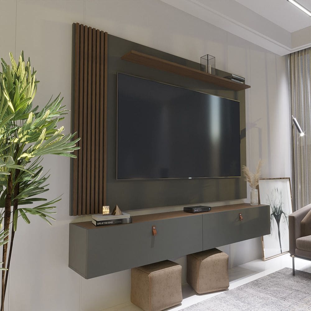 Rack com Painel Ripado Suspenso para TV até | Ponto