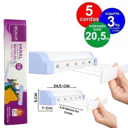 Varal Inteligente Rotoflex Secalux 5 Cordas 4,10M | Ponto