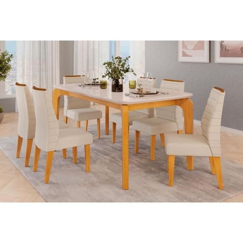 Sala de Jantar Completa Rouge Tampo Madeirado | Ponto