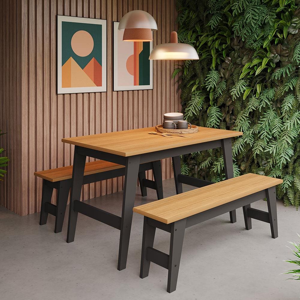 Mesa de Jantar Retangular Cimol Layla com 2 Bancos | Ponto
